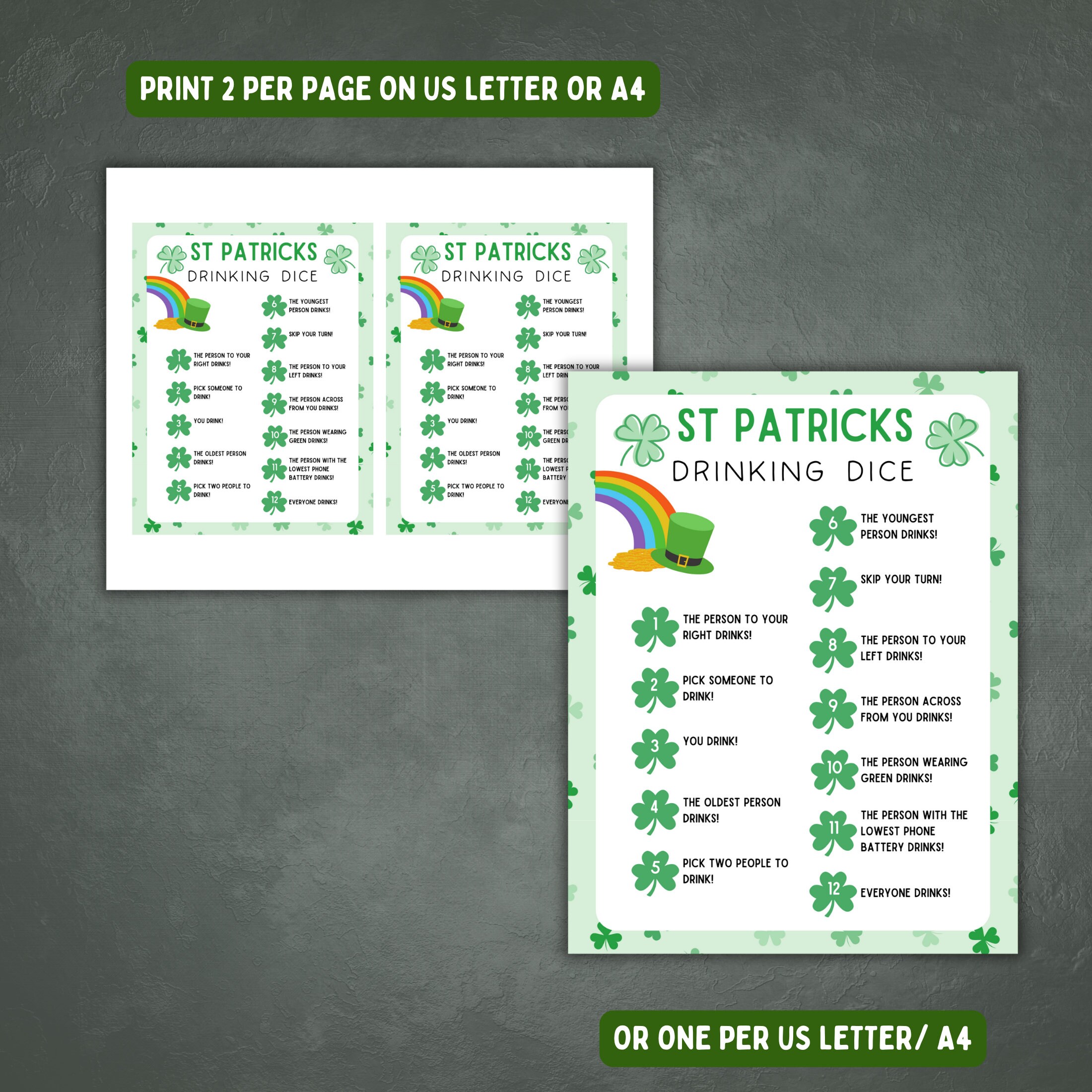 St Patrick's Day Drinking Dice Game, Adults St Patricks Day Drinking ...