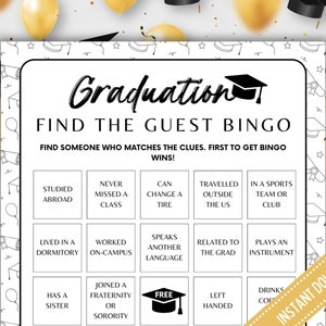 Graduation Find the Guest Bingo Game: Printable Party Icebreaker ...