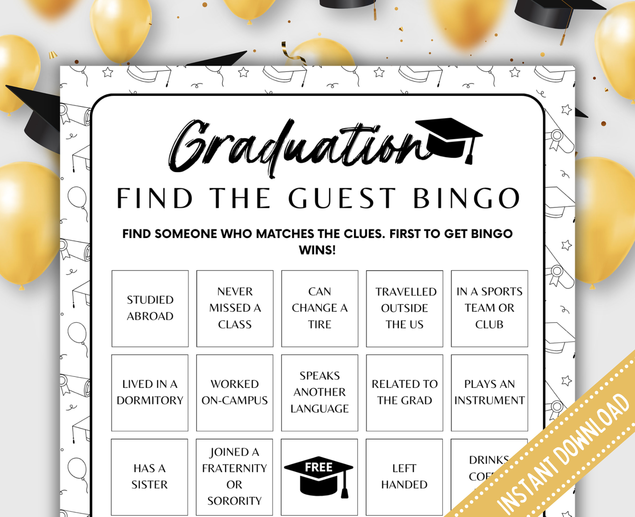 Graduation Find the Guest Bingo Game: Printable Party Icebreaker ...