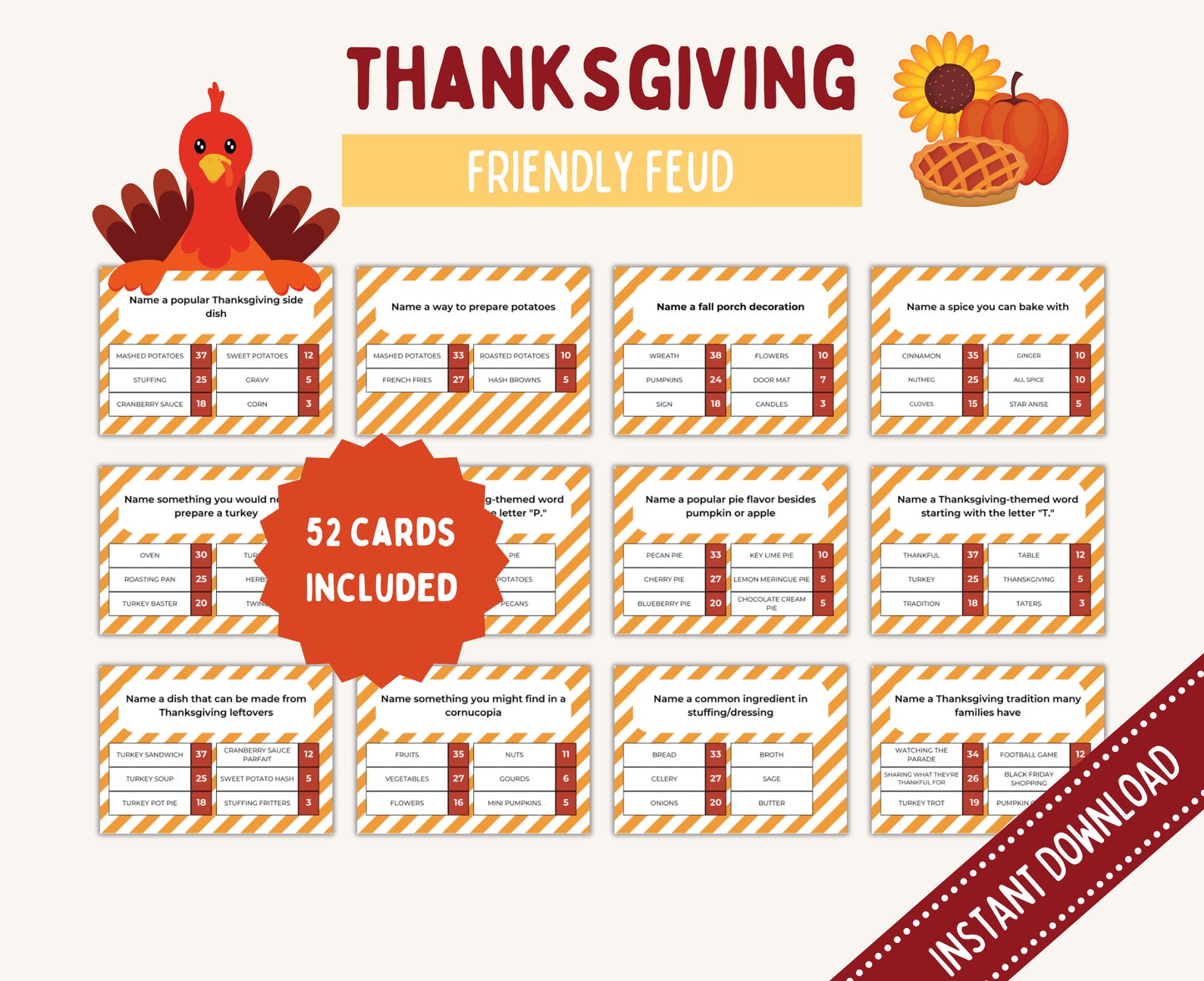 Printable Thanksgiving Friendly Feud Game || Printable Thanksgiving ...