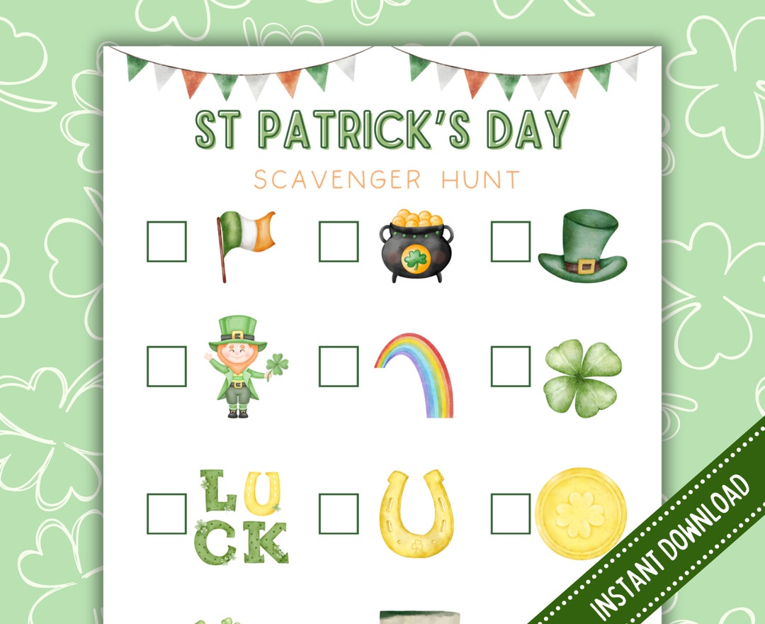 St. Patrick's Day Scavenger Hunt With Picture Cards to Hide, Saint ...