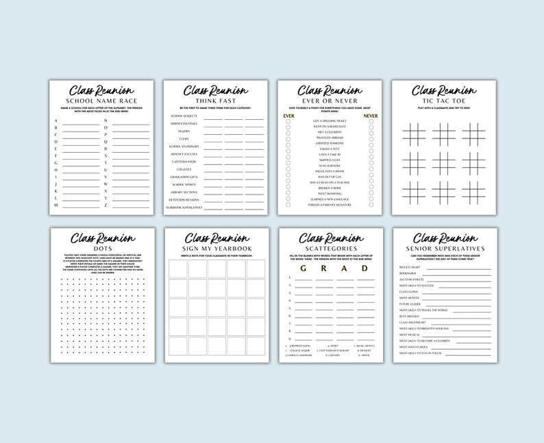 Class Reunion Games Bundle – 30+ Printable Activities for High School ...