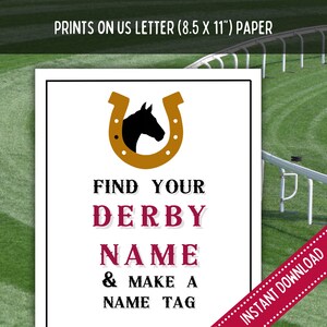 What's Your Derby Name Party Game With Nametags & Sign | Kentucky Derby ...