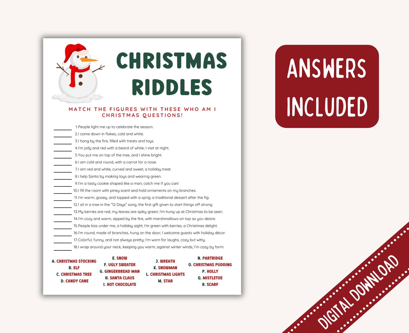 Christmas Riddles Who Am I, Printable Christmas Party Game, Kids ...