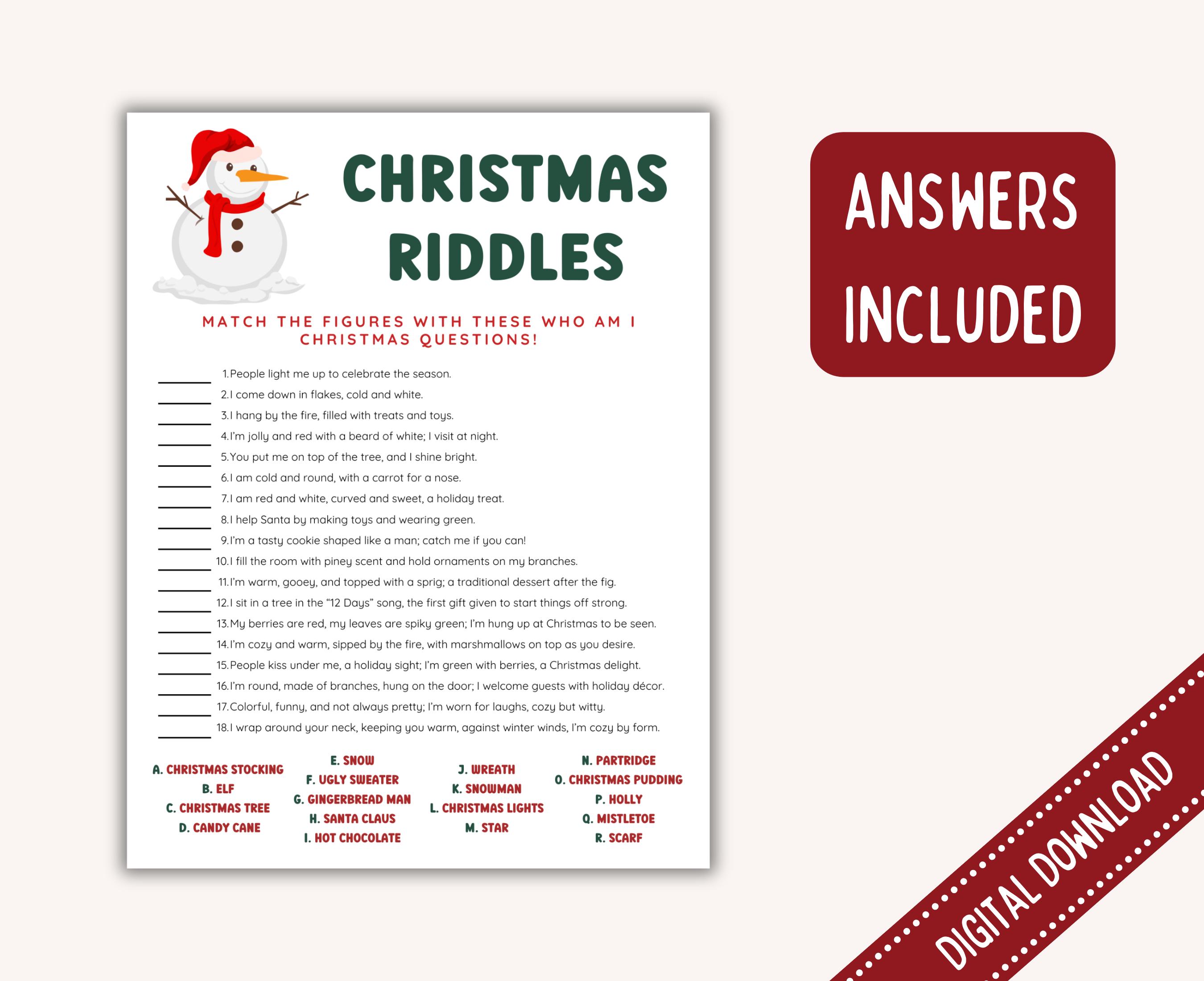 Christmas Riddles Who Am I, Printable Christmas Party Game, Kids ...
