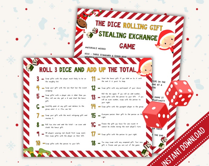 Christmas Roll the Dice Gift Exchange Game - the Hilarious Yankee Swap ...