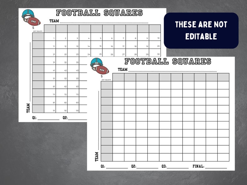 Football Squares Game Printable: 100 Square Grid (digital Download ...
