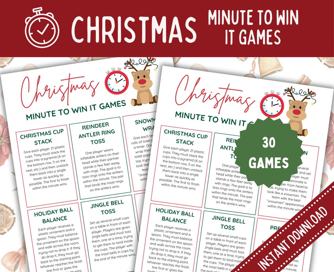 Christmas Minute to Win It Game, Printable Holiday Party Games for Kids ...