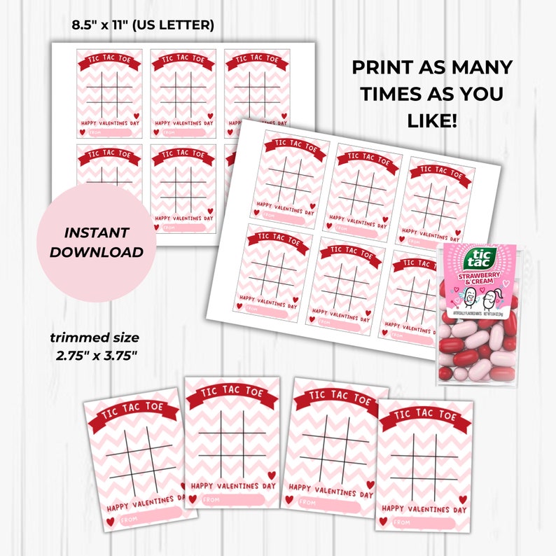 Valentine Tic Tac Toe Classroom Valentines Valentine's Card for Kids ...