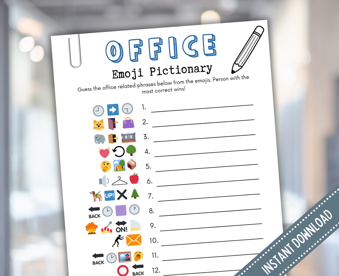 Office Emoji Pictionary Game – Printable Team Building & Holiday Party ...