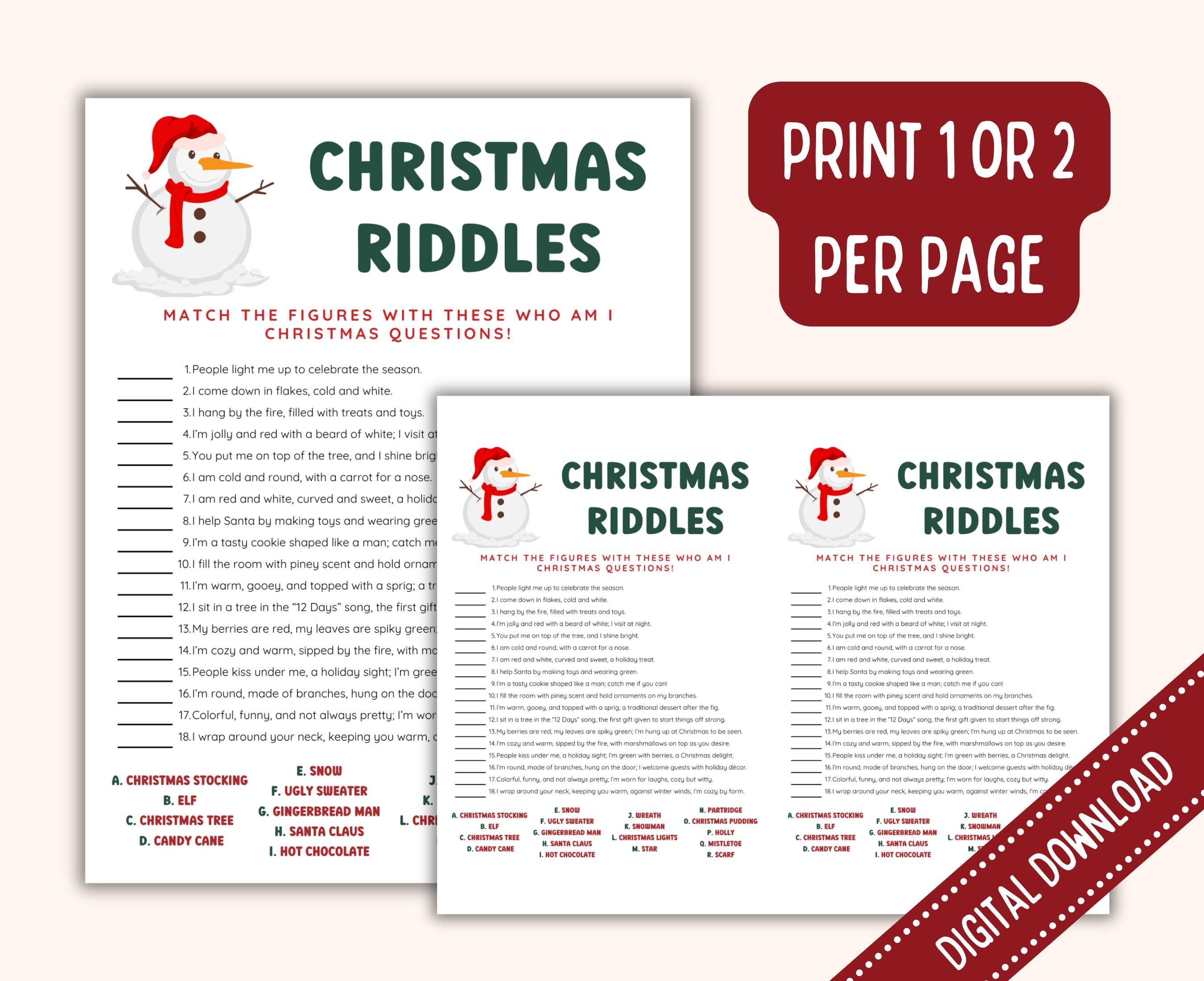 Christmas Riddles Who Am I, Printable Christmas Party Game, Kids ...