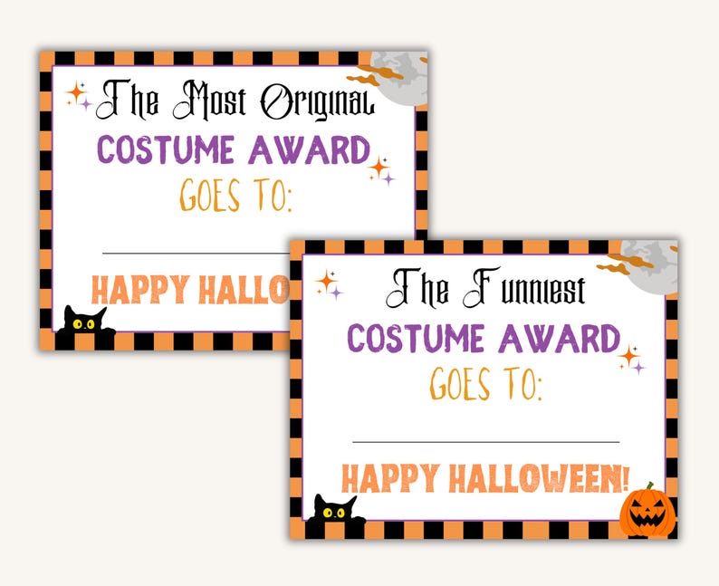 Halloween Costume Award Certificates - Best Costume | Halloween Costume ...