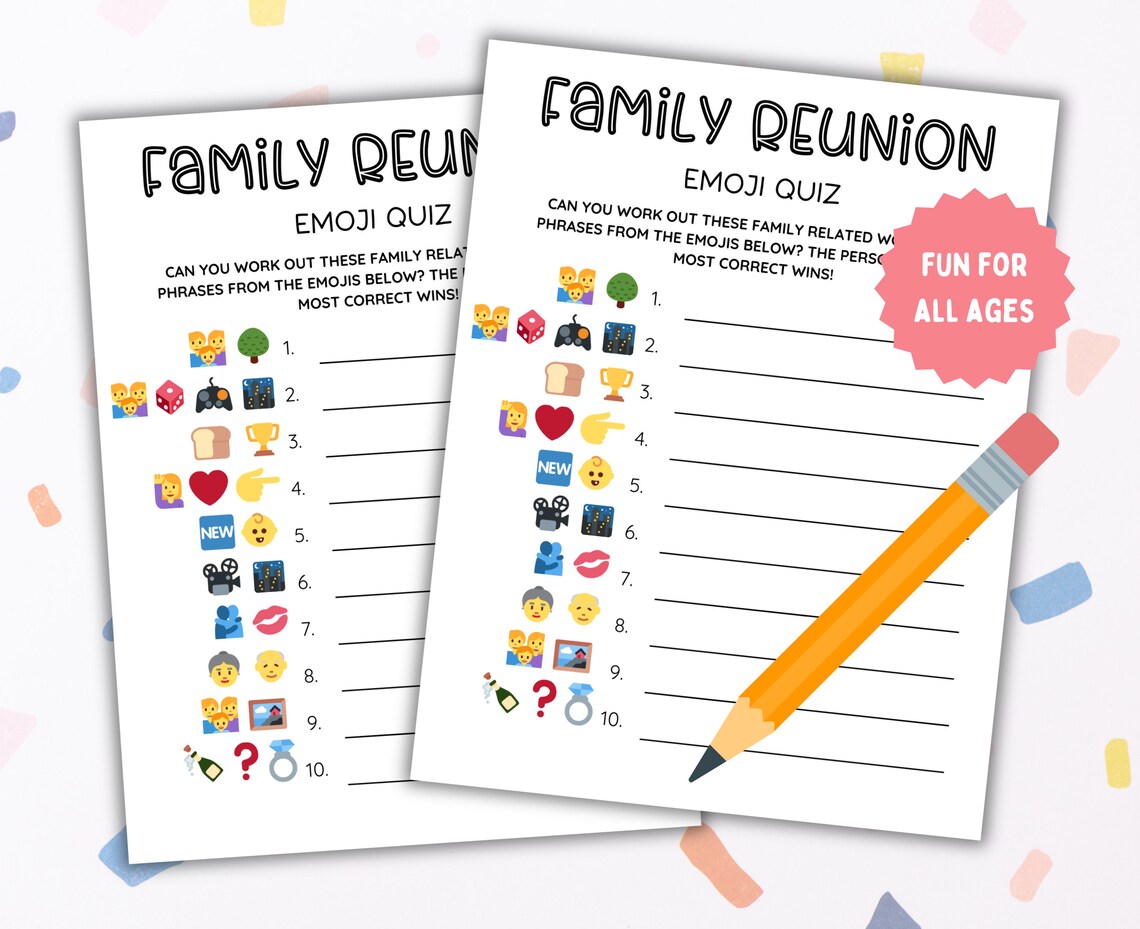 Family Reunion Emoji Pictionary Game: Printable Party Activity (digital ...