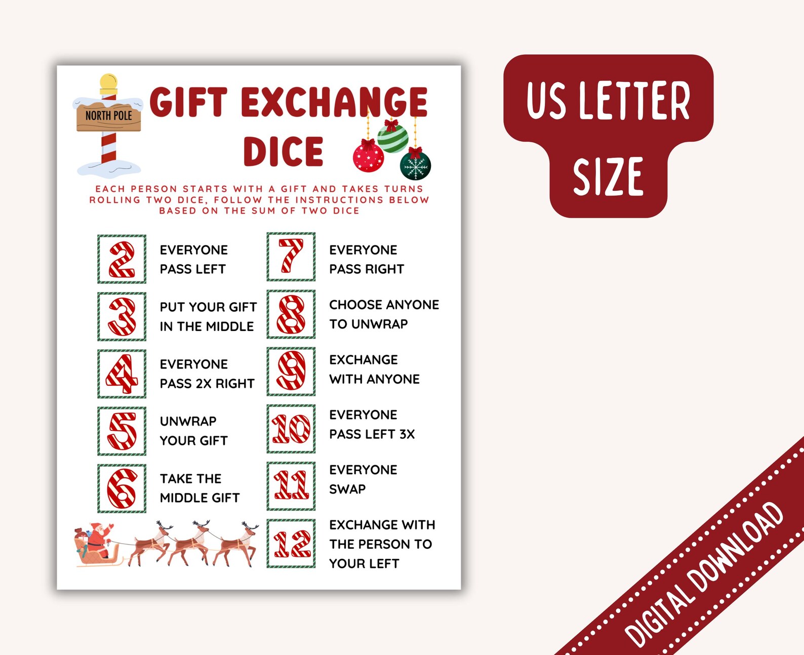 Christmas Dice Game Printable Christmas Gift Exchange Game, Christmas ...