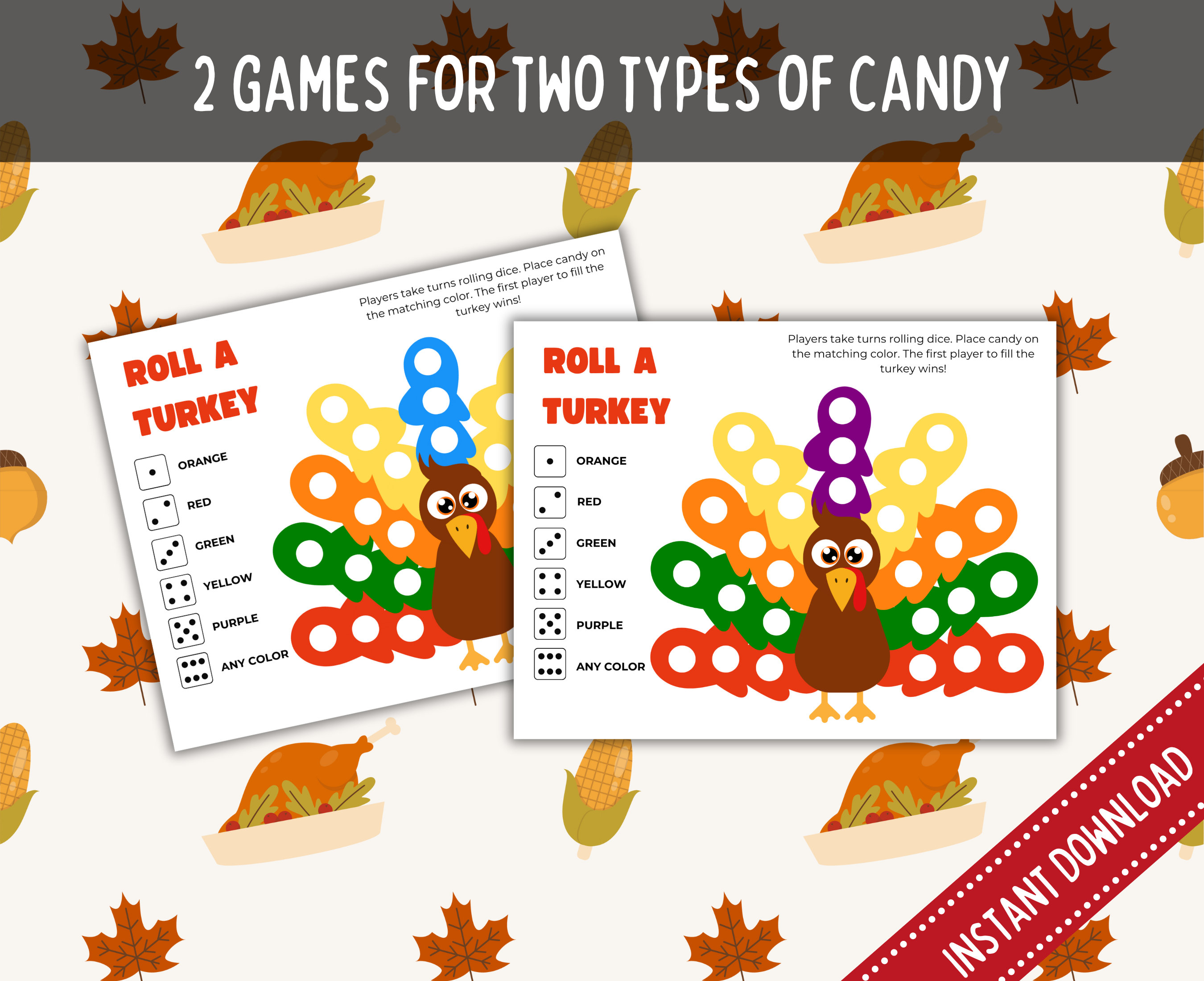 Roll A Turkey Dice Game, Printable Thanksgiving Game for Kids Adult ...