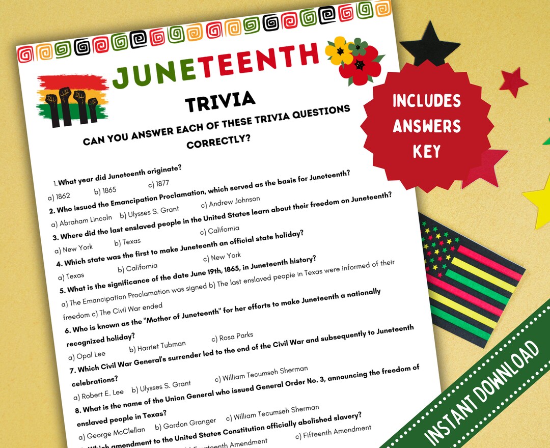 Juneteenth Trivia Game, Juneteenth Quiz, African American History Quiz ...