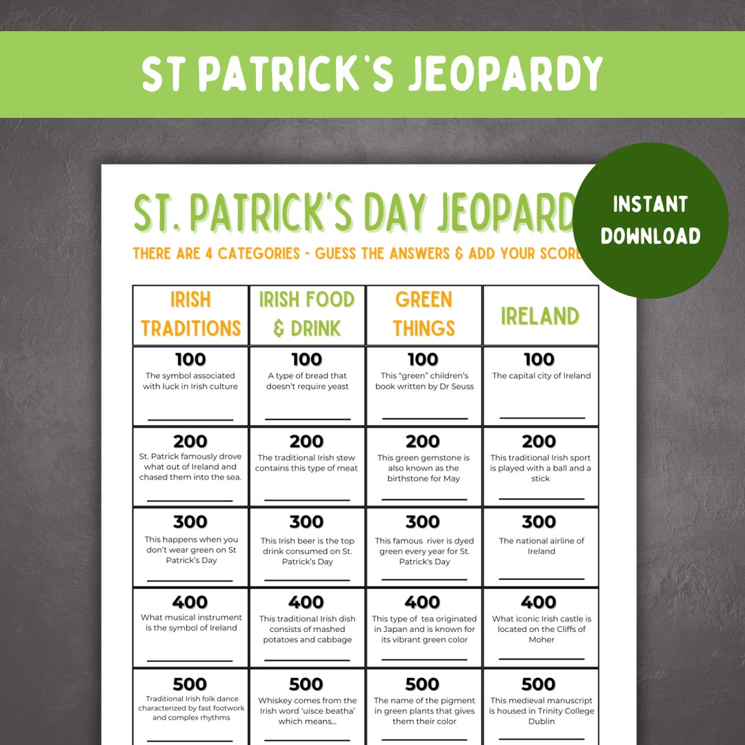St Patricks Day Jeopardy, St Patricks Day Game. Patricks Day Trivia ...