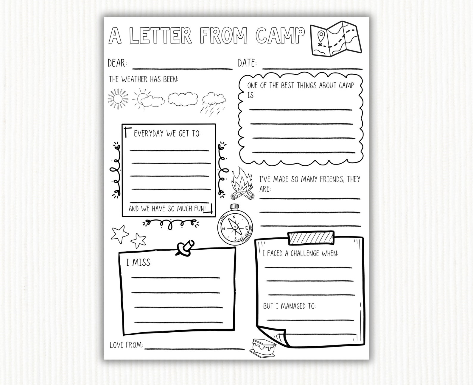 Letter From Camp, Summer Camp Stationery, Printable, Camp Postcard ...