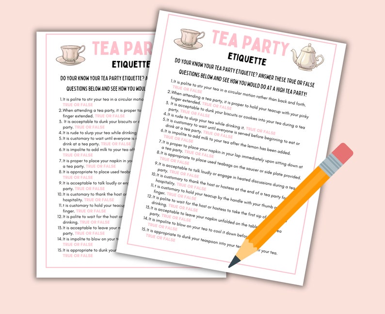 Tea Party Etiquette Game, Ladies Tea Party Games, Tea Party Activities ...