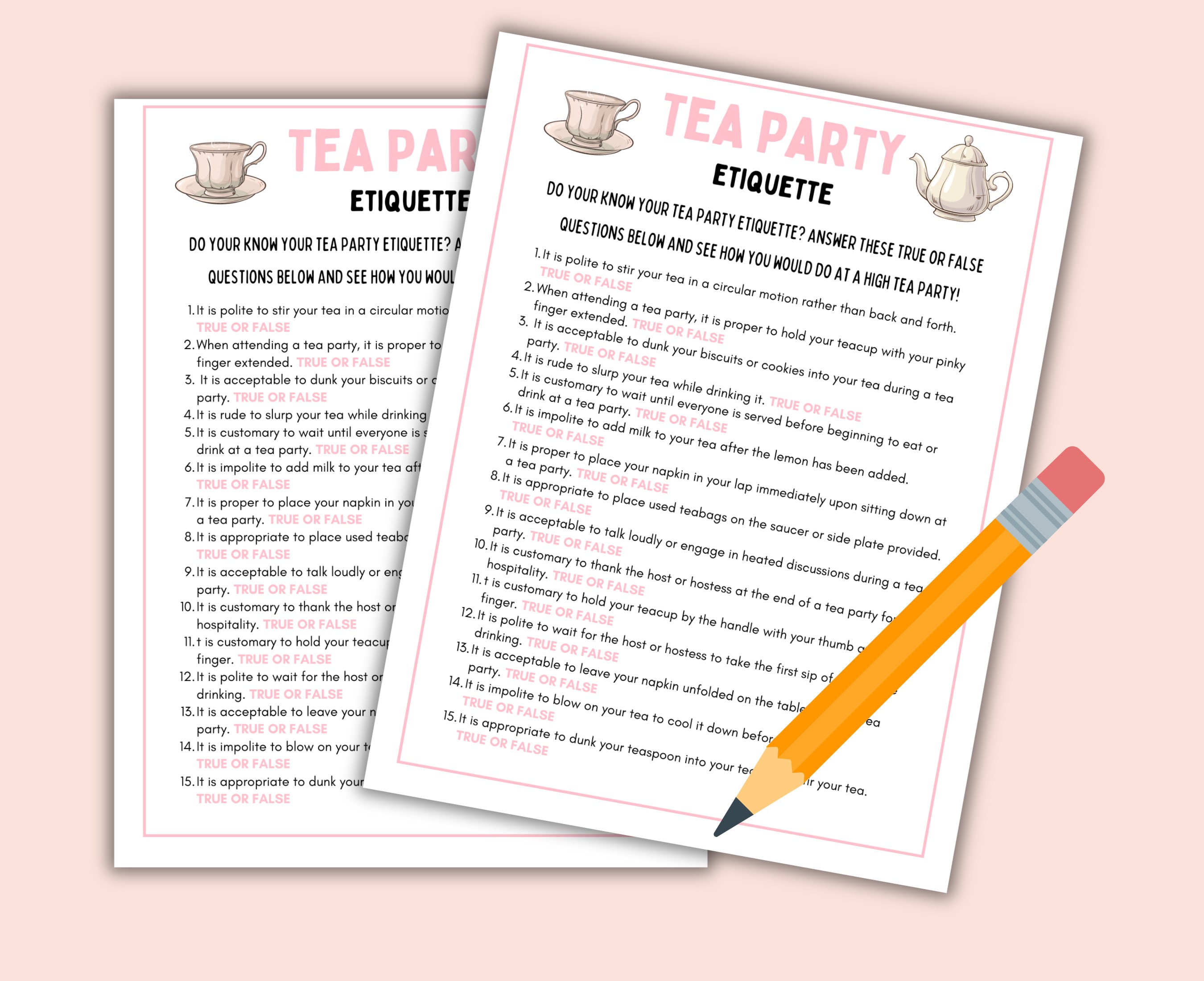 Tea Party Etiquette Game, Ladies Tea Party Games, Tea Party Activities ...