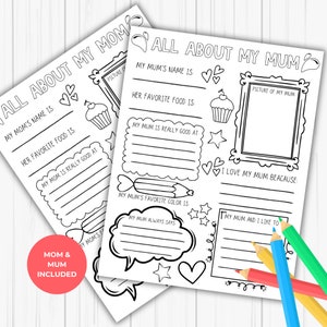 All About My Mom Fill in the Blank | Instant Download | Mothers Day ...