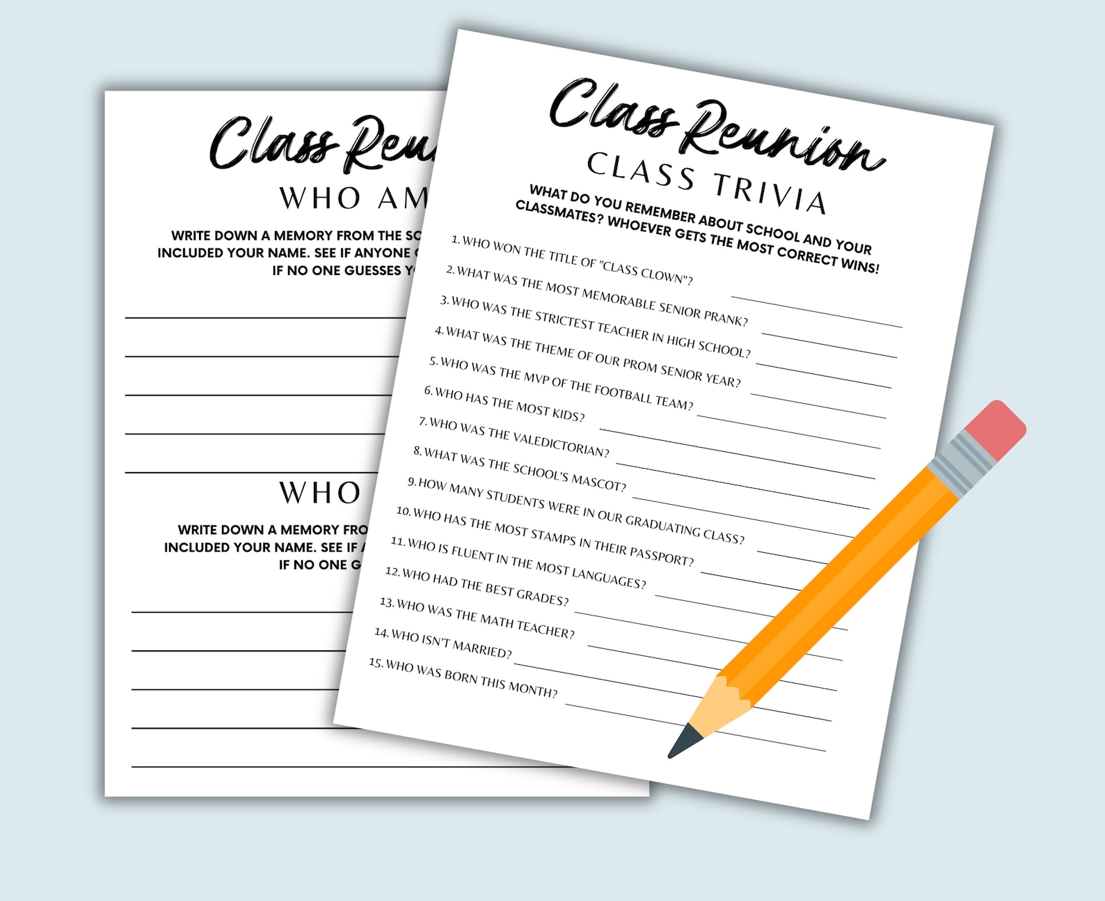 Class Reunion Games Bundle – 30+ Printable Activities for High School ...