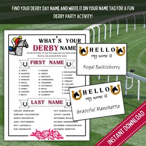 What's Your Derby Name Party Game With Nametags & Sign | Kentucky Derby ...