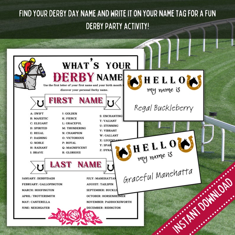 What's Your Derby Name Party Game With Nametags & Sign | Kentucky Derby ...