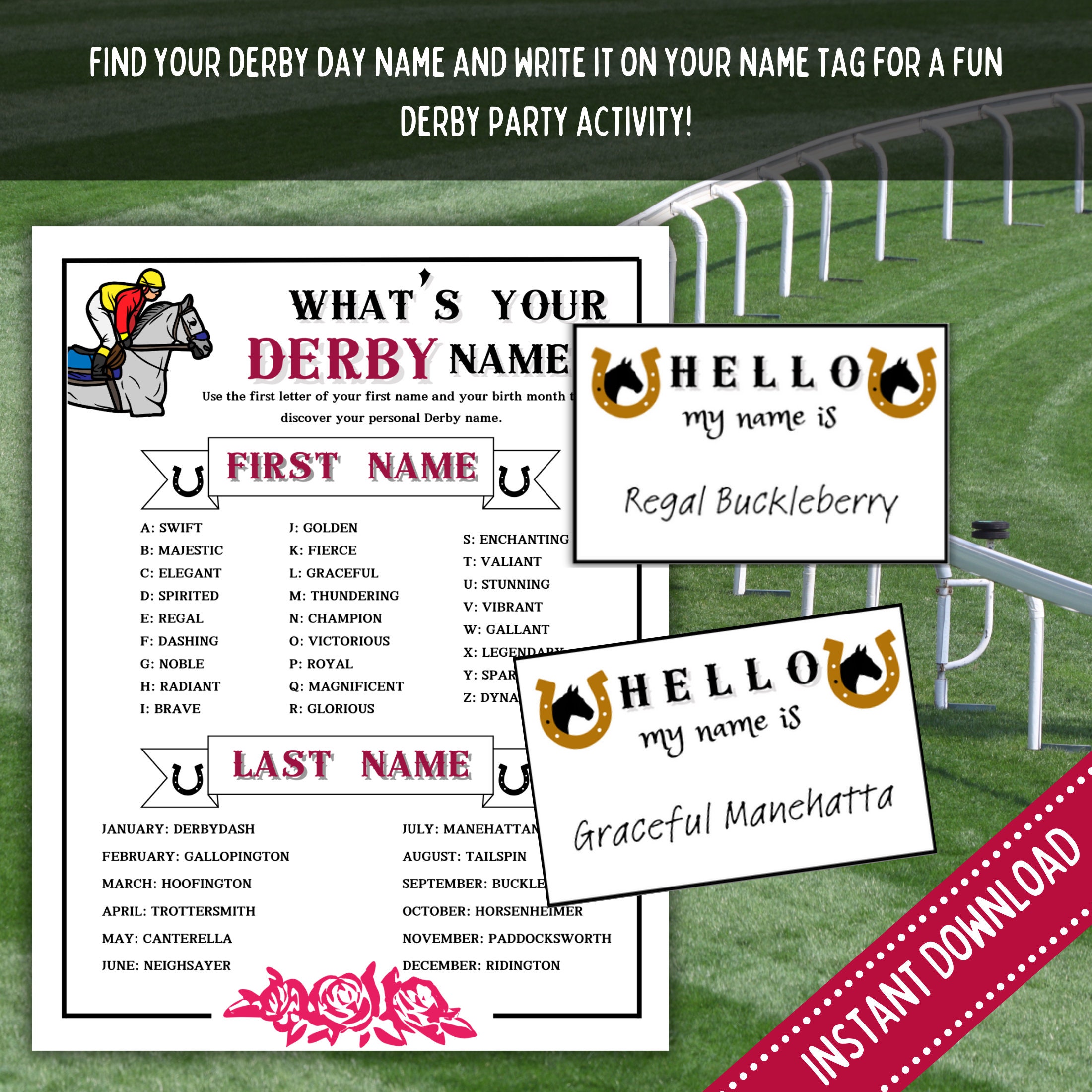 What's Your Derby Name Party Game With Nametags & Sign | Kentucky Derby ...