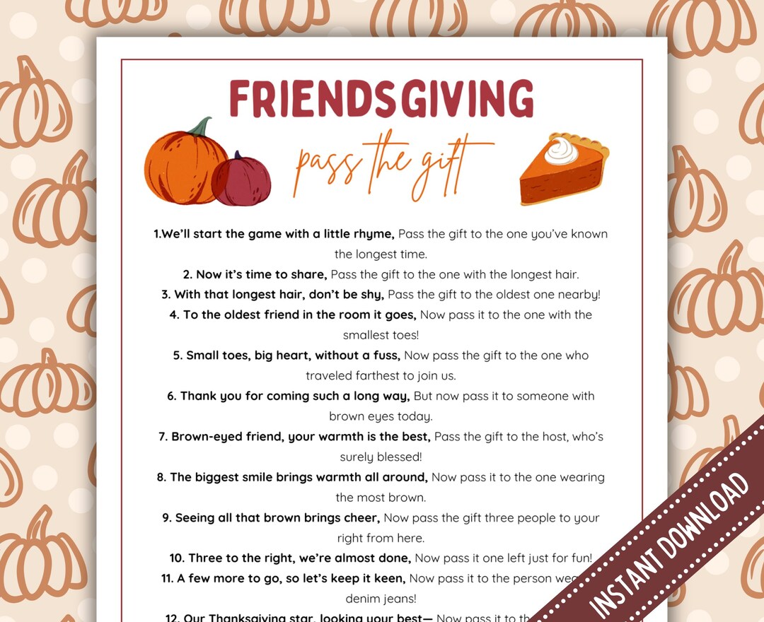 Friendsgiving Pass the Gift Game, Printable Pass the Present ...