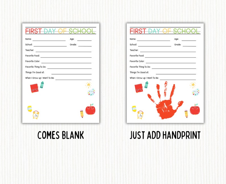First Day of School Handprint Craft | Back to School Printable | Memory ...