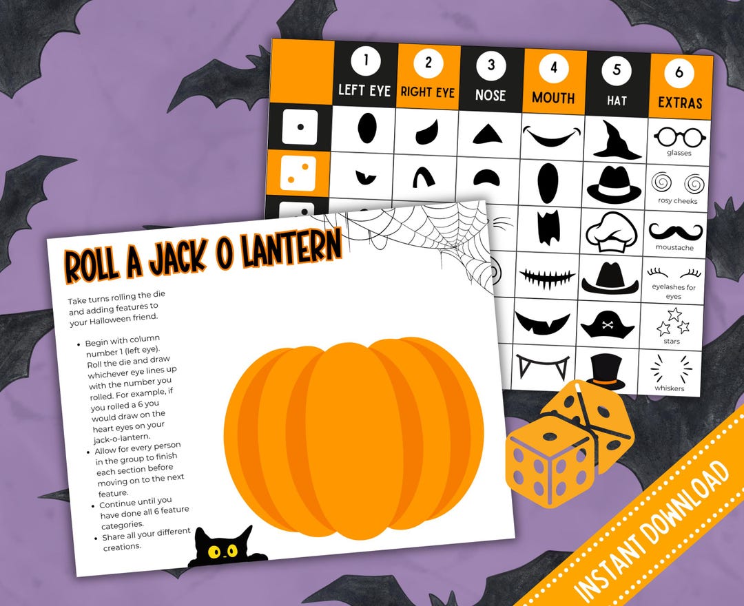 Halloween Roll a Pumpkin Game, Roll A Jack-o'-lantern Game, Printable ...