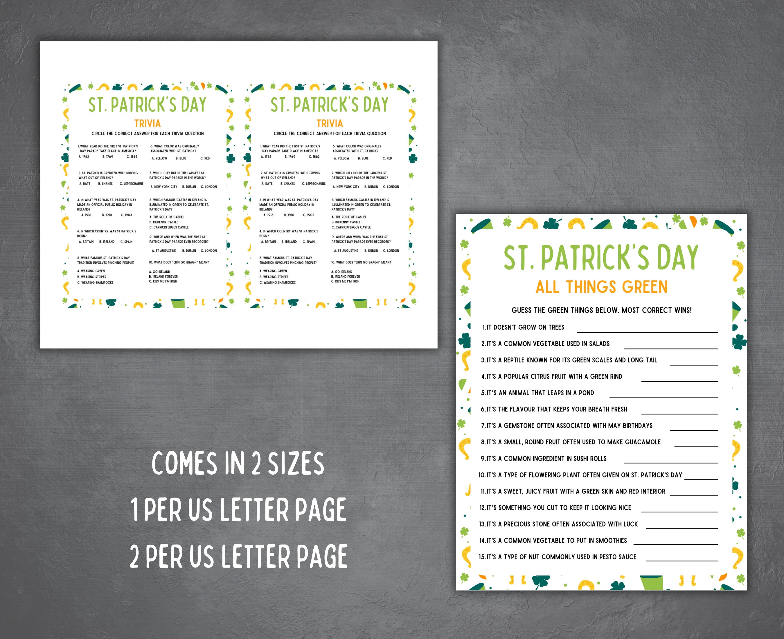 St Patrick's Day All Things Green Quiz, Fun St Patricks Day Quiz for ...