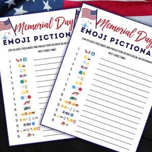 Memorial Day Emoji Pictionary, Fun Memorial Day Emoji Game for Kids ...
