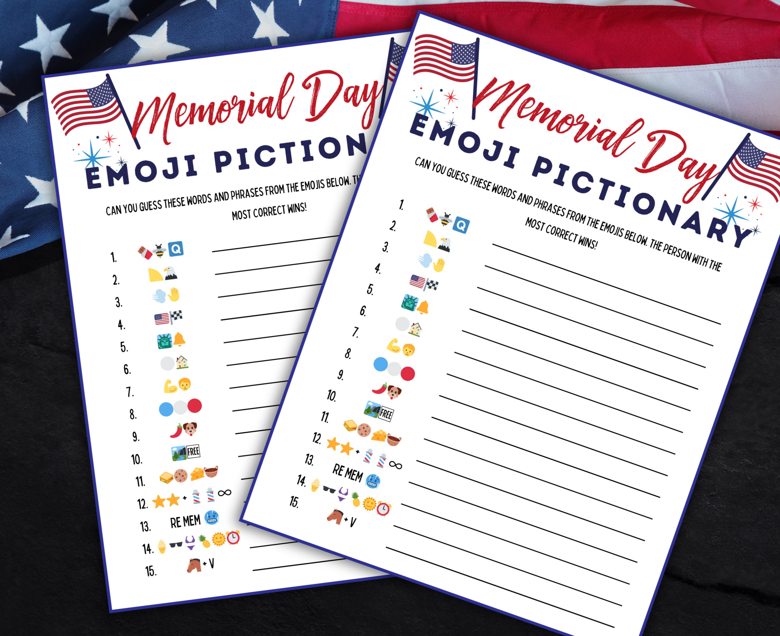Memorial Day Emoji Pictionary Game: Fun Family Activity (digital ...