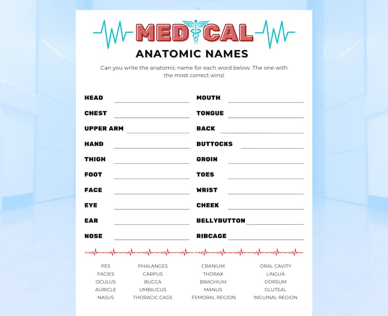 Medical What is the Anatomical Name? | PRINTABLE Medical Doctor Nurse ...