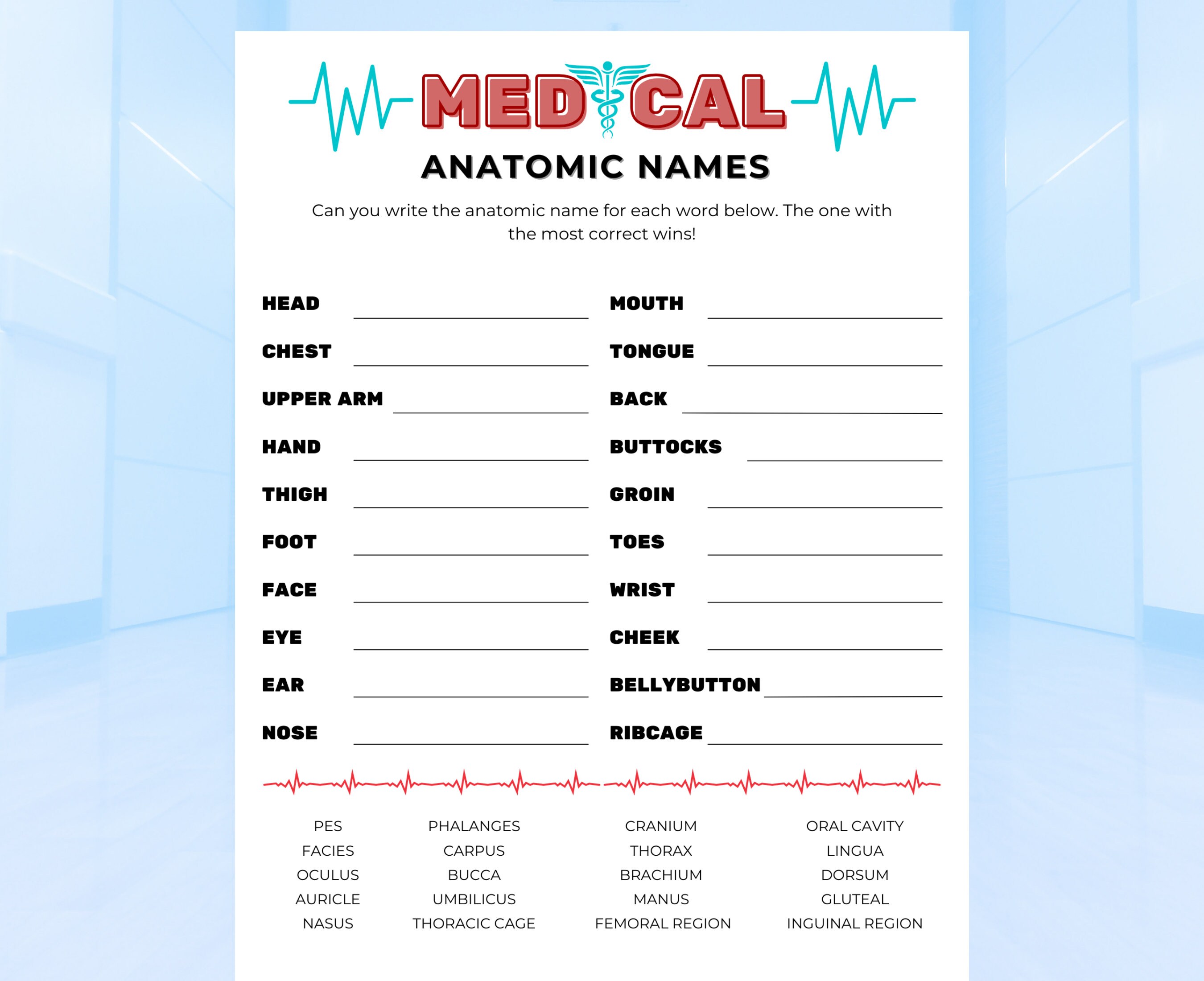 Medical What is the Anatomical Name? | PRINTABLE Medical Doctor Nurse ...