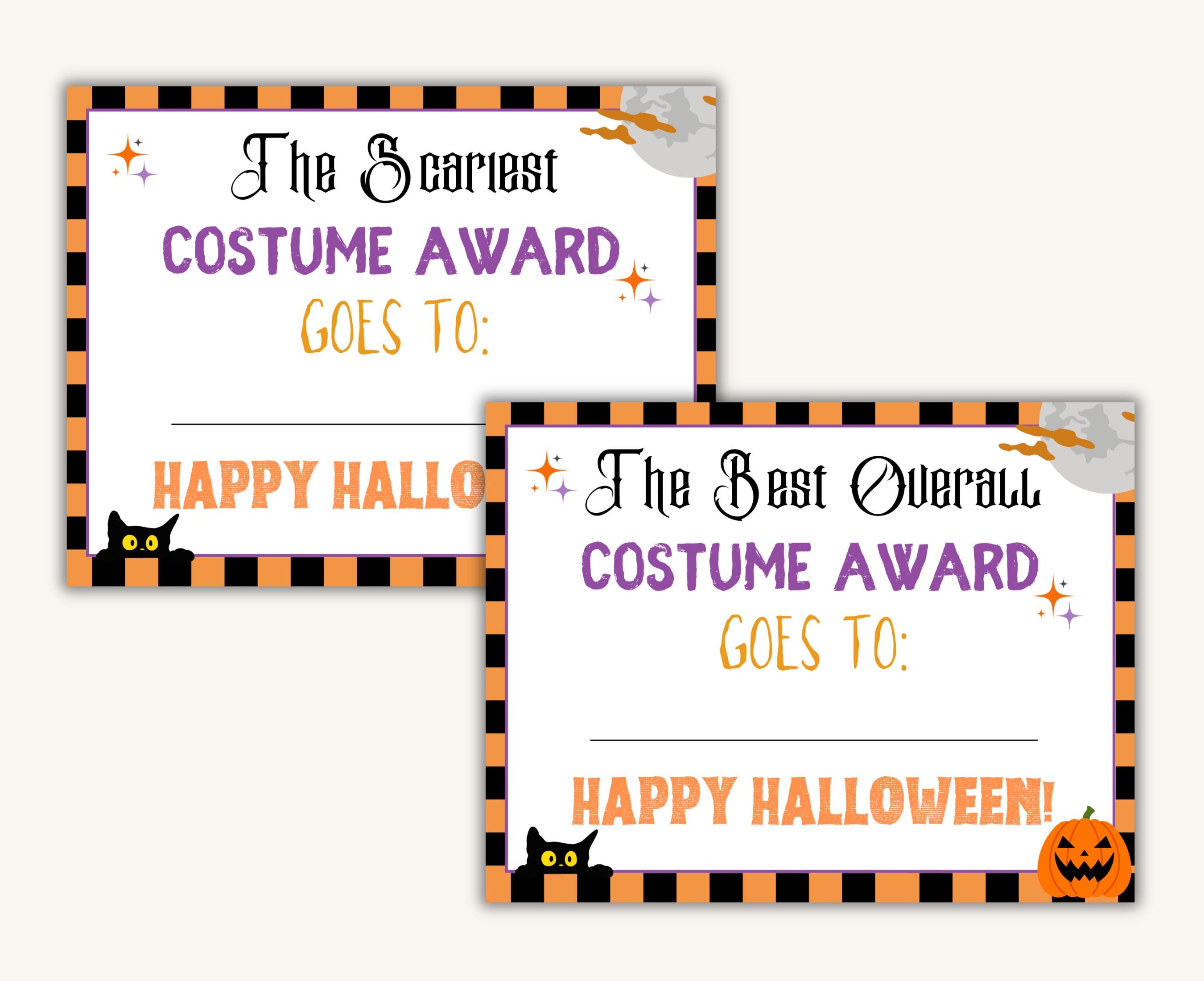 Halloween Costume Award Certificates - Best Costume | Halloween Costume ...