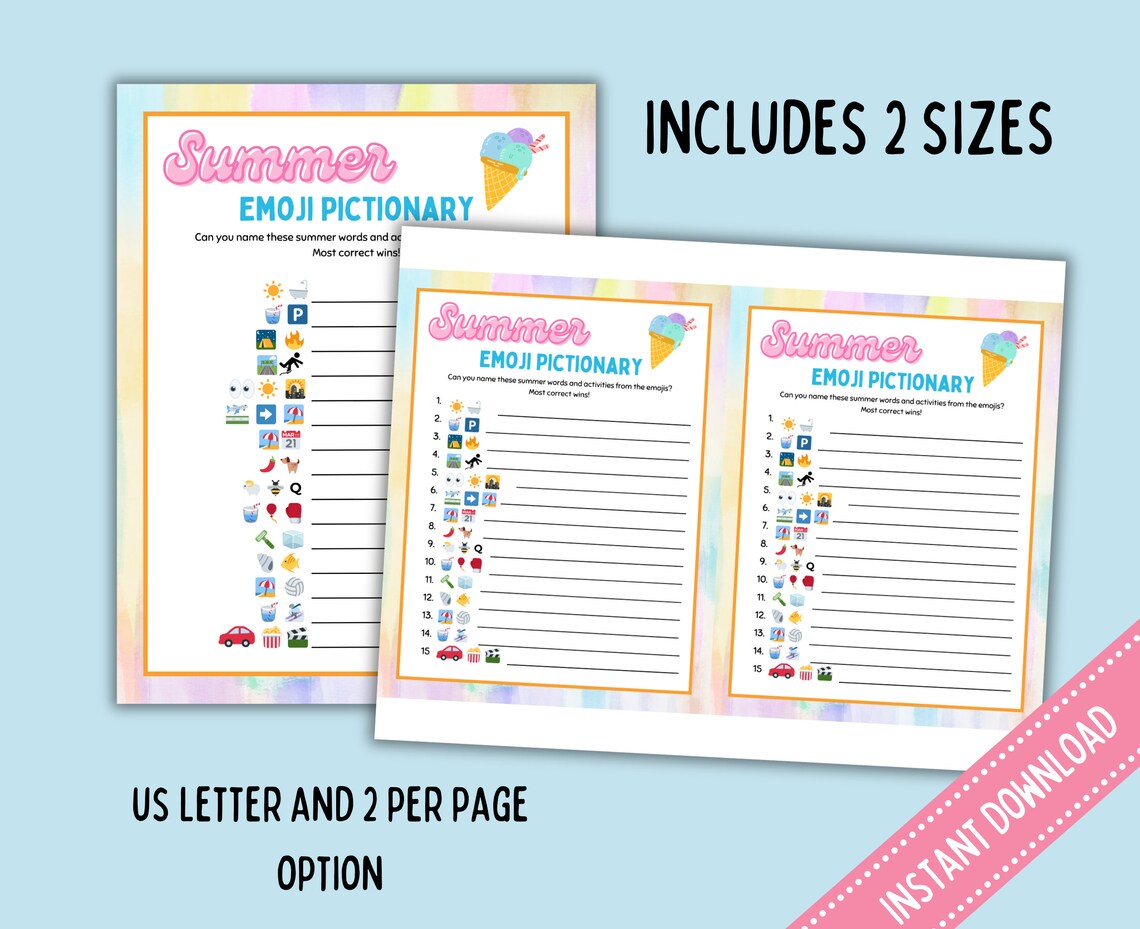 Summer Emoji Pictionary, Summer Charades, Summer Categories Pictionary ...