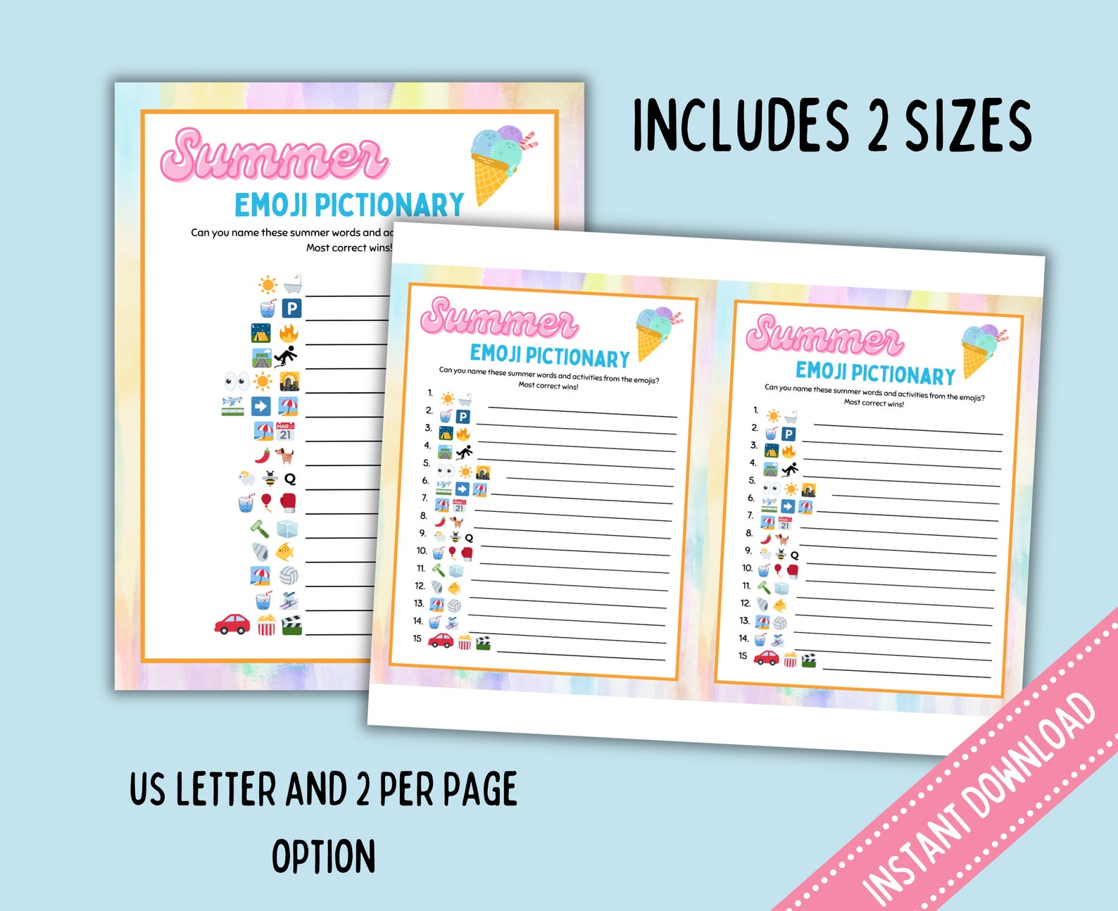 Summer Emoji Pictionary Game: Printable Party Activity (digital ...