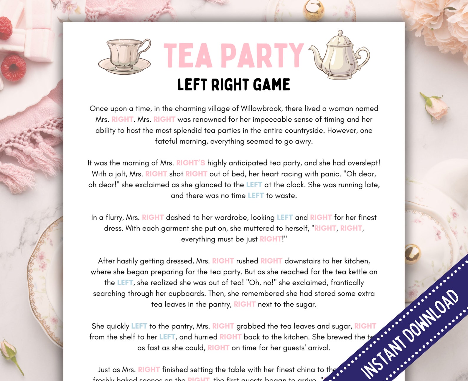 Tea Party Left Right Game: Printable Party Activity (digital Download ...