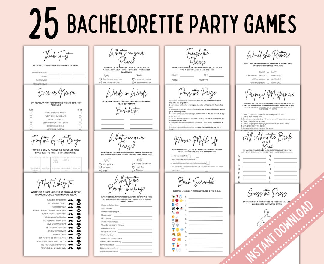 Modern Bachelorette Party Games: 25 Printable Activities (PDF) - Etsy