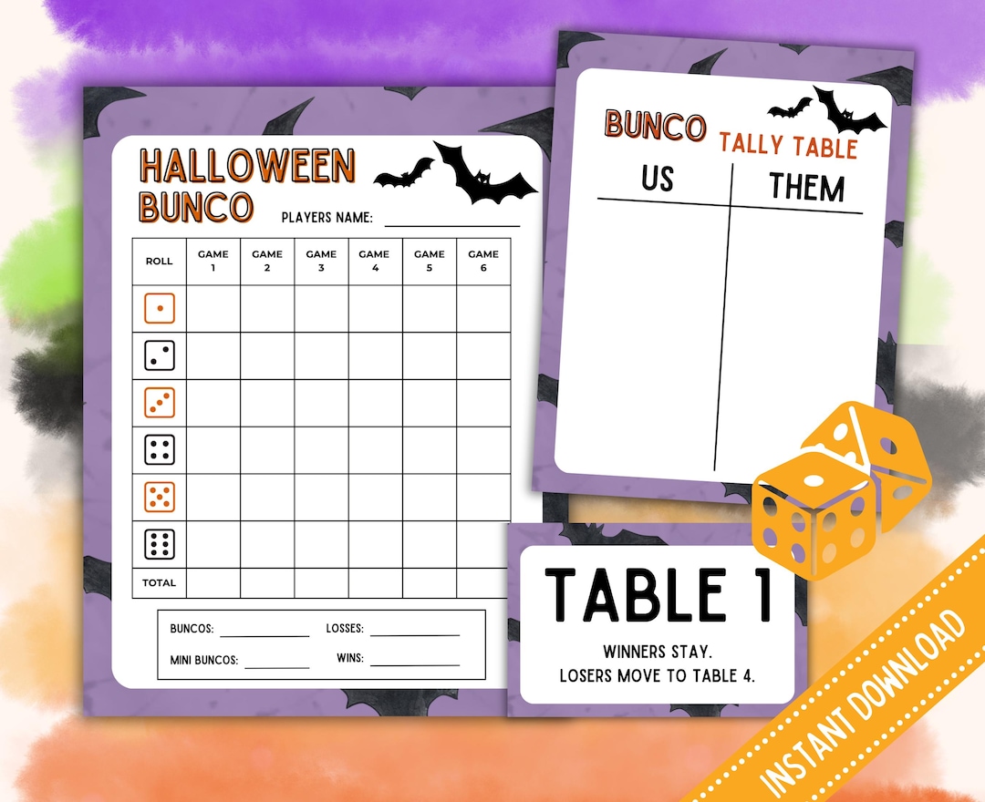 Halloween Bunco - Bunco Score Cards, Printable Bunco Game, Fall Bunco ...