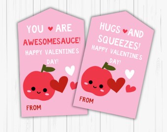 Applesauce Tag Valentine Printable, Happy Valentine's Day Apple Pun ...