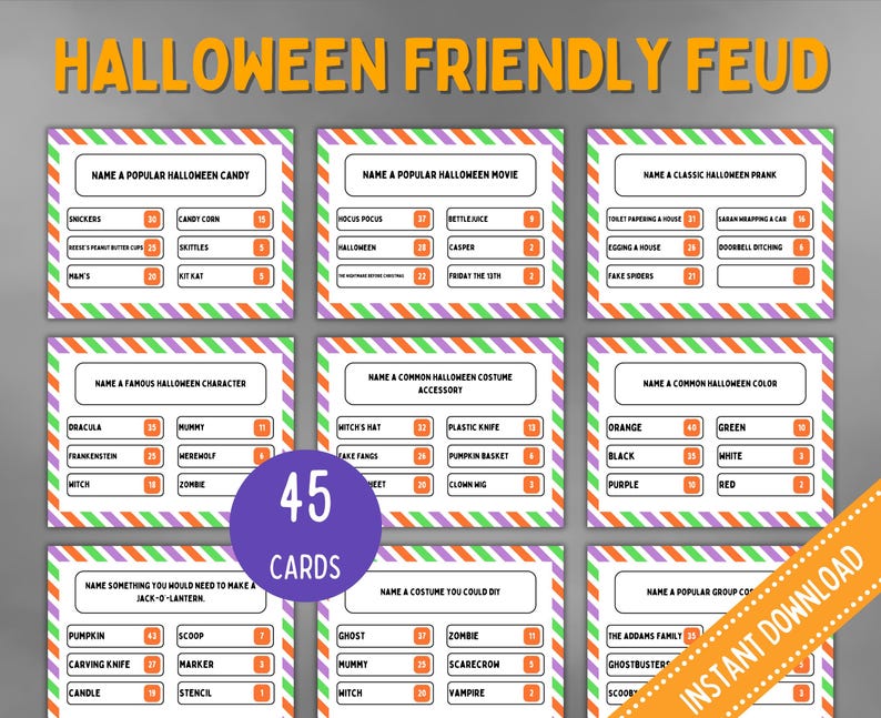 Halloween Friendly Feud | Printable Family Game for Adults | Halloween ...