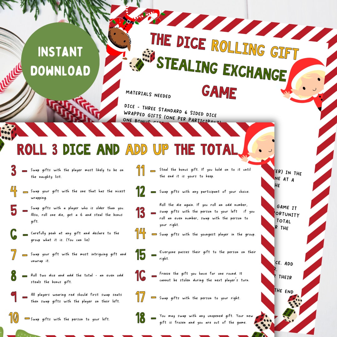 Christmas Roll the Dice Gift Exchange Game the Hilarious Yankee Swap ...