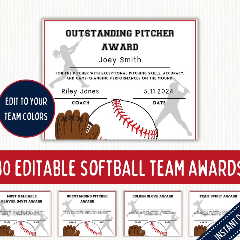 Softball Award Template - Etsy