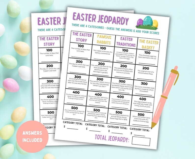 Easter Trivia Game, Easter Jeopardy, Easter Seniors Game, Easter School ...