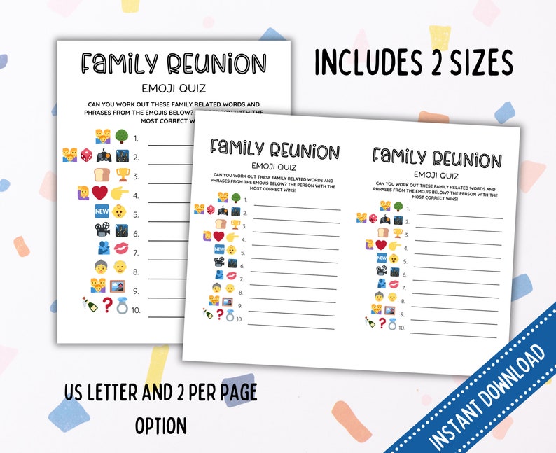 Family Reunion Emoji Pictionary Game: Printable Party Activity (digital ...