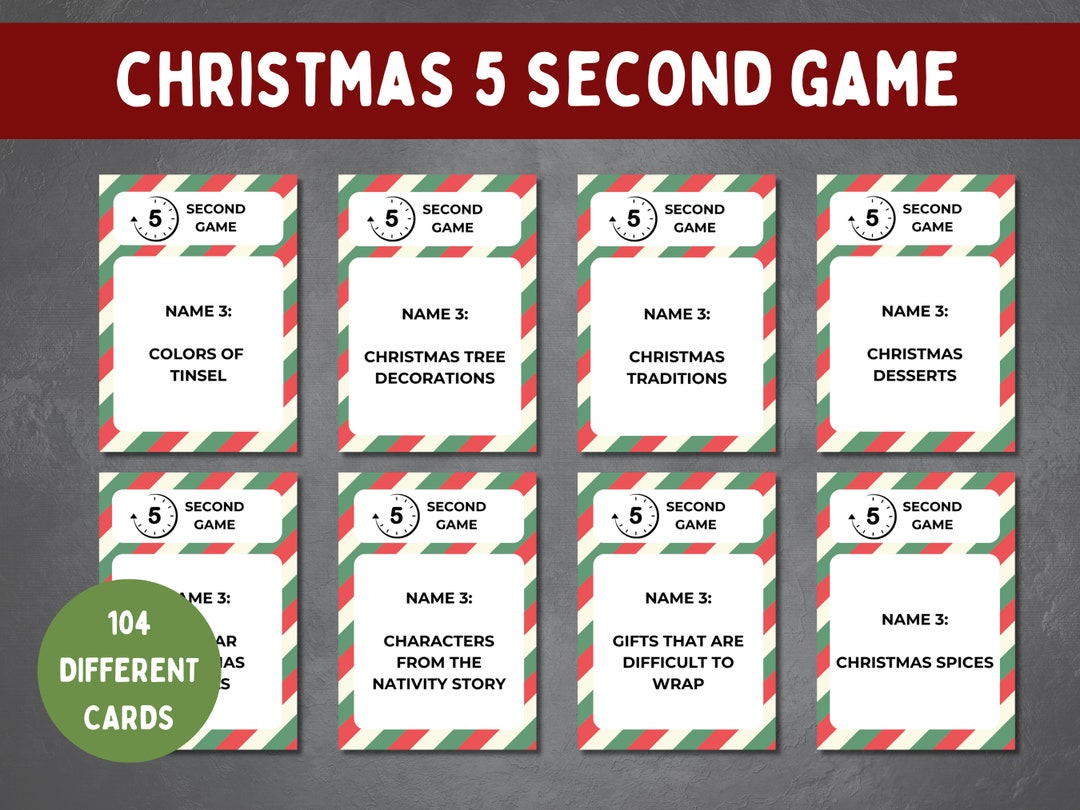 Christmas 5 Second Game Printable Christmas Game Christmas Party Game ...